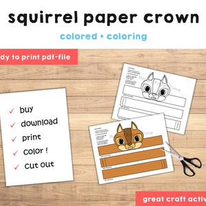 Squirrel Paper Crown Party Coloring Printable Kids Craft Woodland ...