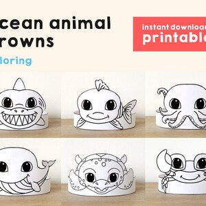 Ocean Animals Paper Crowns Shark Fish Octopus Whale Sea Turtle - Etsy ...