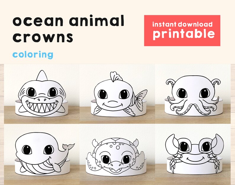 Ocean Animals Paper Crowns Shark Fish Octopus Whale Sea Turtle - Etsy