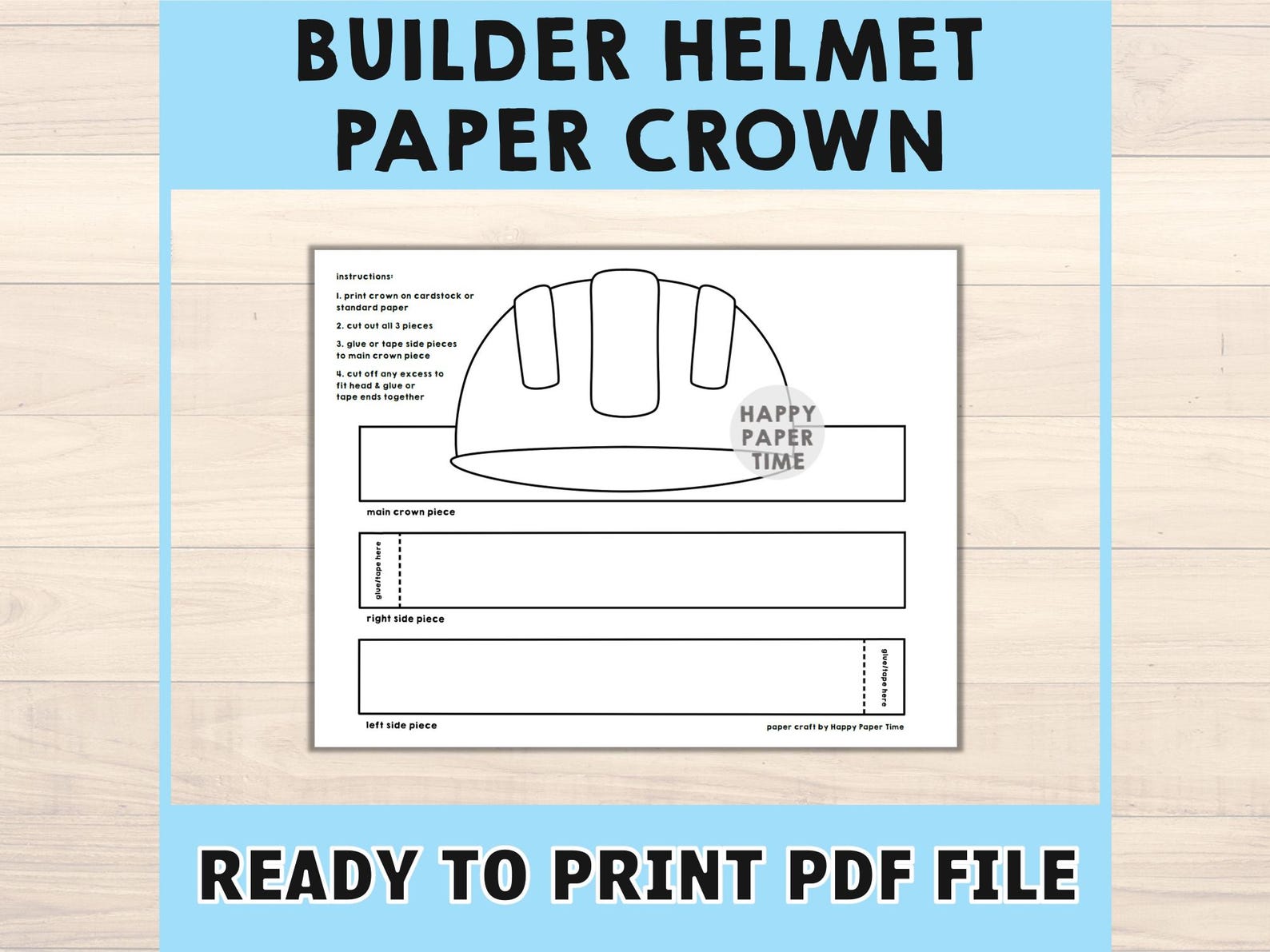 Construction Worker Builder Helmet Paper Crown Party Coloring Printable ...