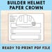 Construction Worker Builder Helmet Paper Crown Party Coloring Printable ...