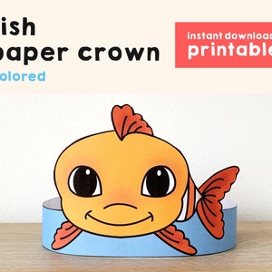 Fish Paper Crown Party Printable Party Hat Kids Craft Ocean - Etsy