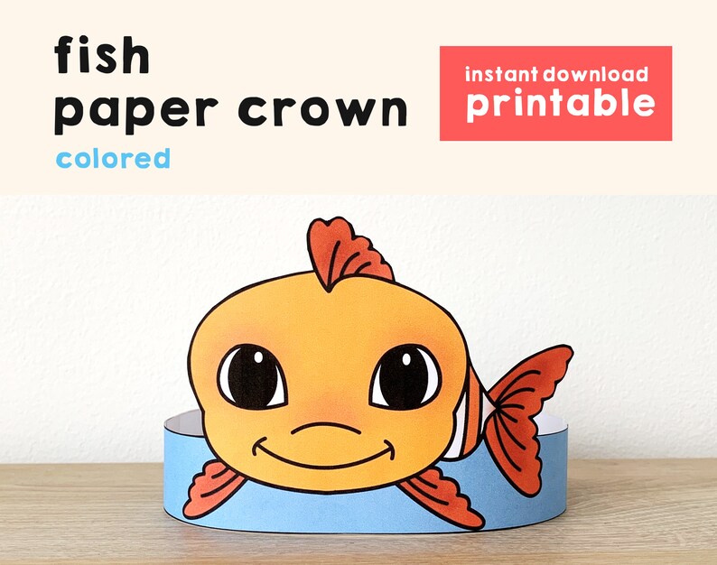 Fish Paper Crown Party Printable Party Hat Kids Craft Ocean - Etsy