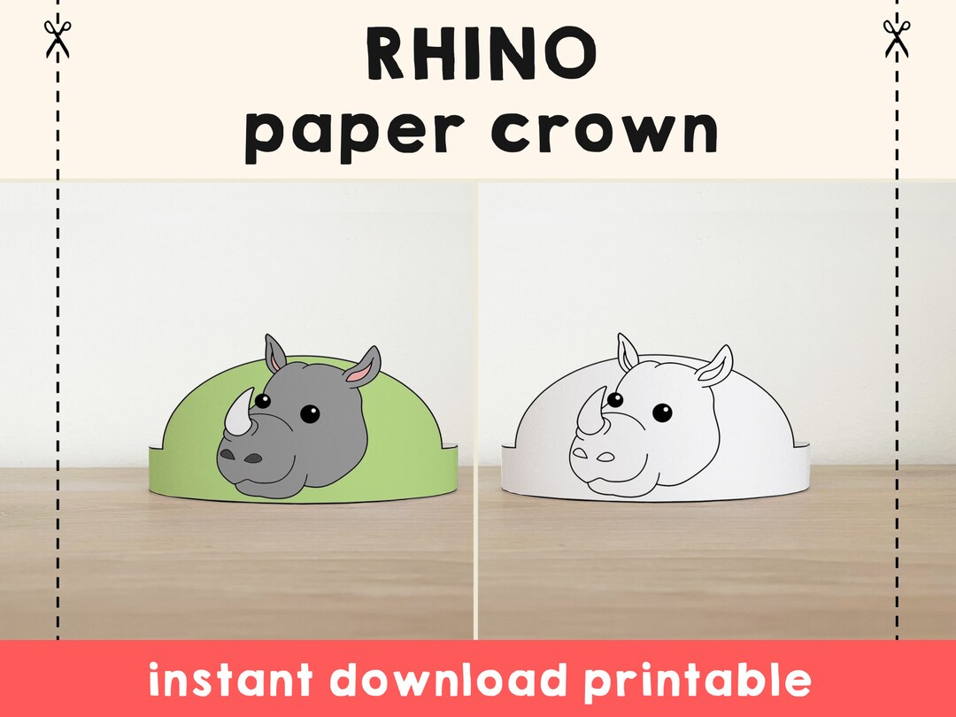 Rhino Paper Crown Party Coloring Printable Kids Craft Safari African ...