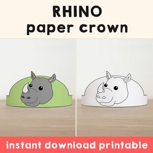 Rhino Paper Crown Party Coloring Printable Kids Craft Safari African ...