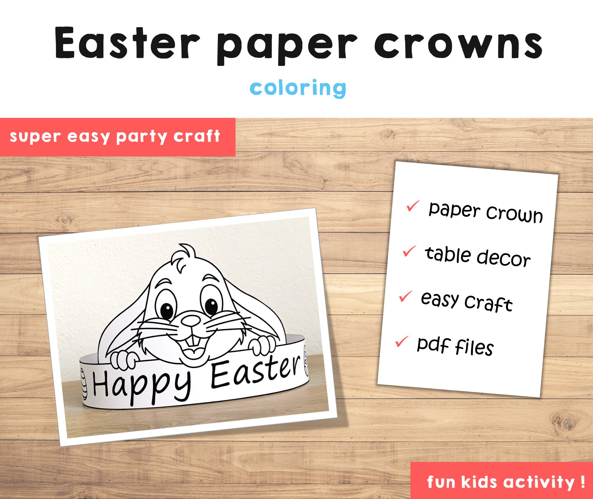 Easter Paper Crown Coloring Headband Easter Spring Cut Out Party ...