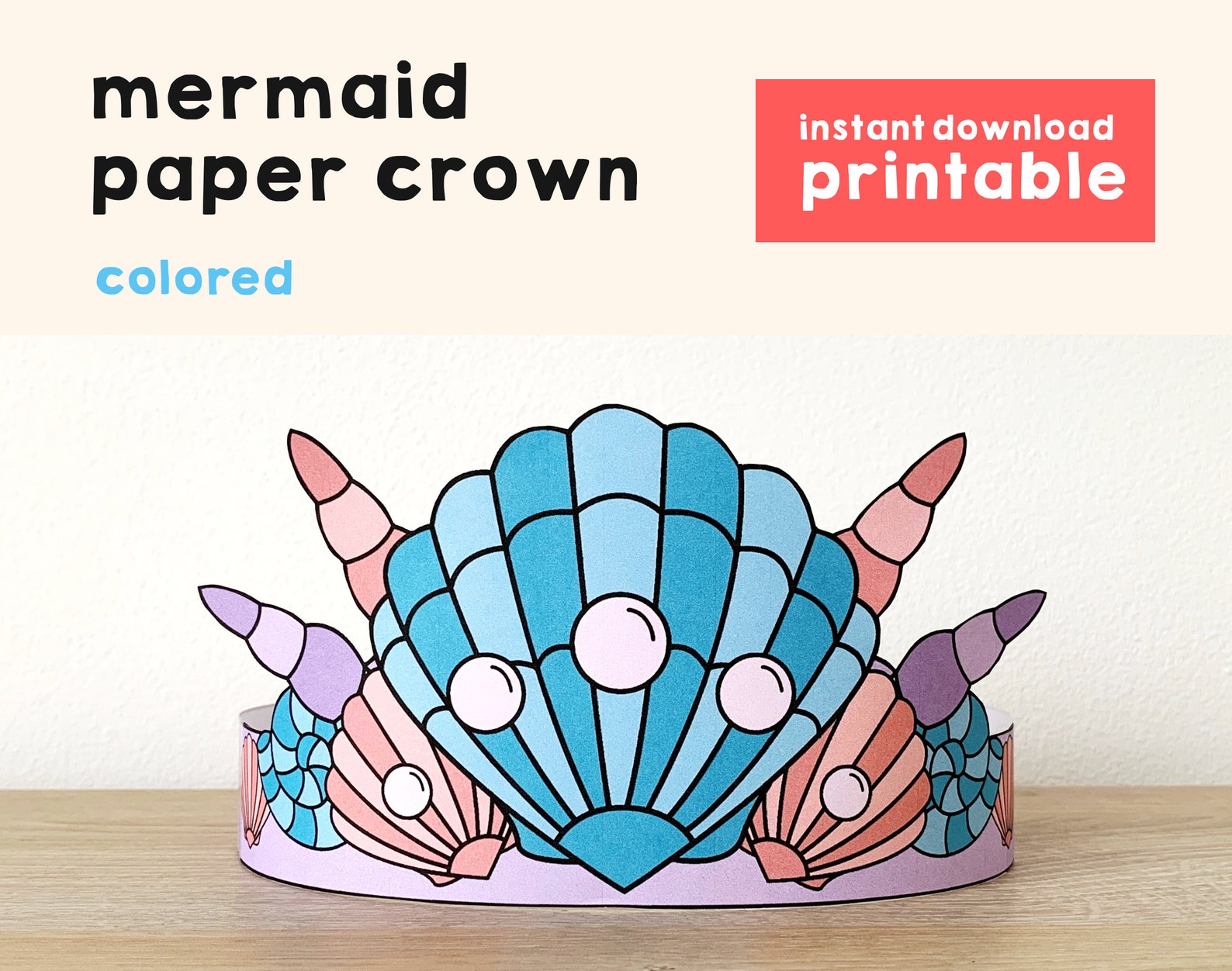 Mermaid Paper Crown Coloring Printable Kids Craft Mermaid | Etsy