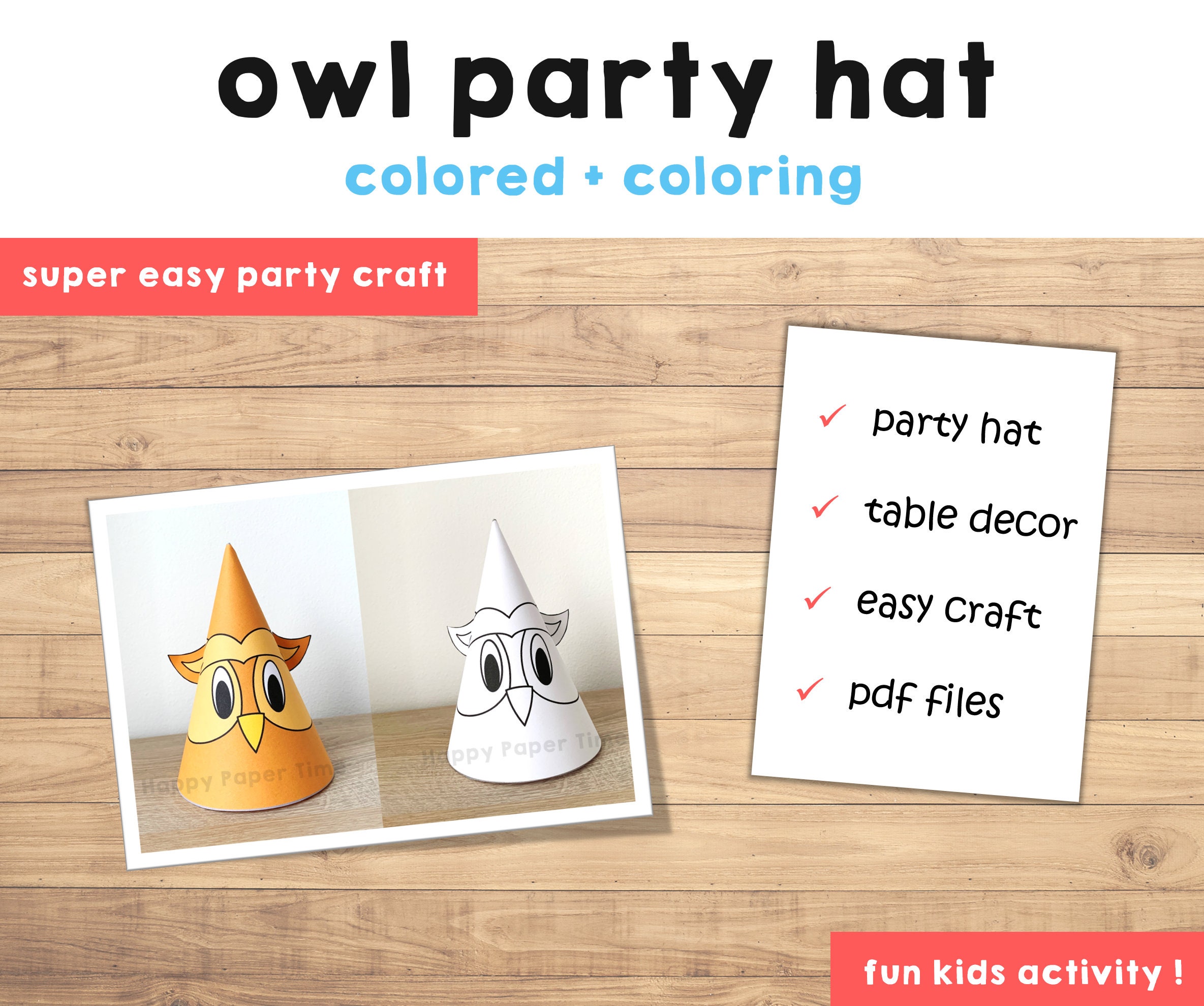 Owl Paper Hat Printable Woodland Table Decoration Owl Party - Etsy