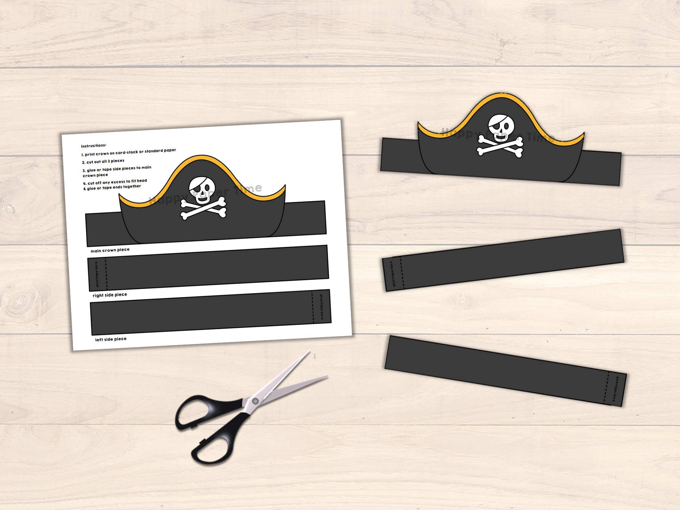 Pirate Hat Paper Crown Template Pirate Captain Party Headband - Etsy