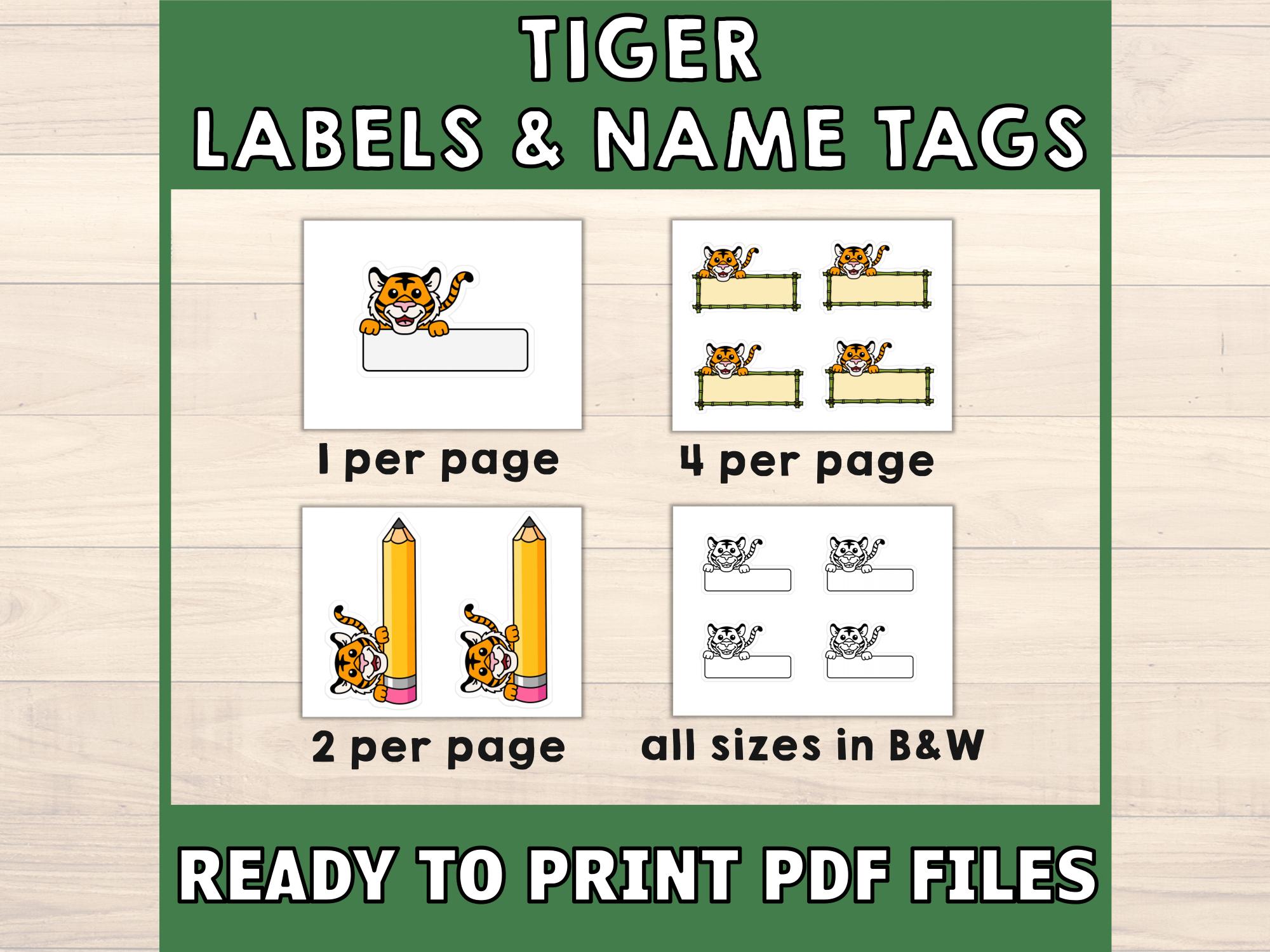 Tiger Name Tags Classroom Labels Asian Animal Zoo Editable Files ...