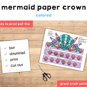 Mermaid Paper Crown Coloring Printable Kids Craft Mermaid Birthday ...