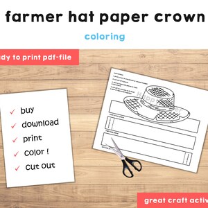 Farmer Straw Hat Gardener Paper Crown Party Coloring Printable Kids ...