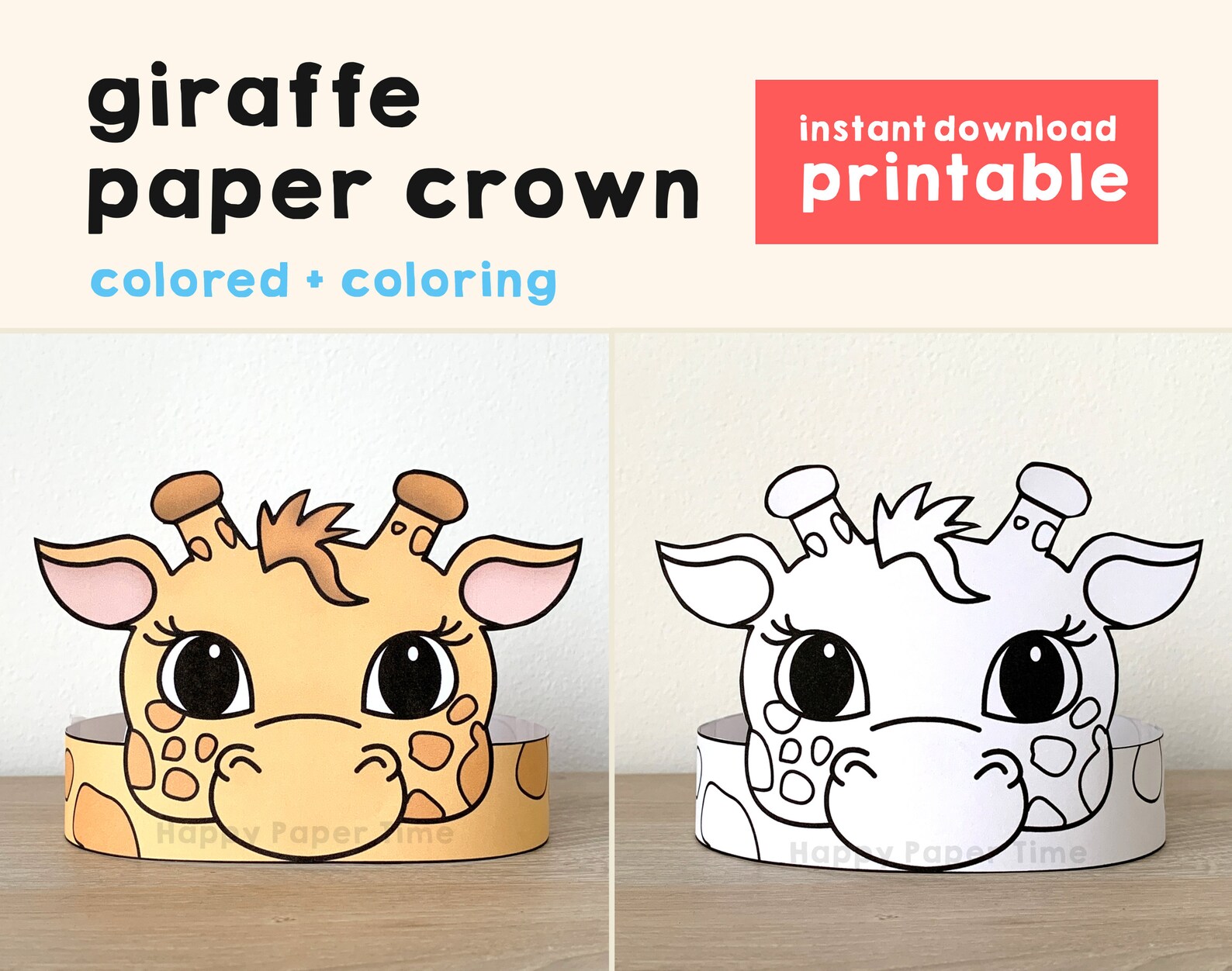 Giraffe Paper Crown Party Coloring Printable Kids Craft African ...