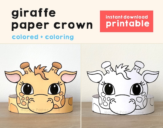 Giraffe Paper Crown Party Coloring Printable Kids Craft | Etsy