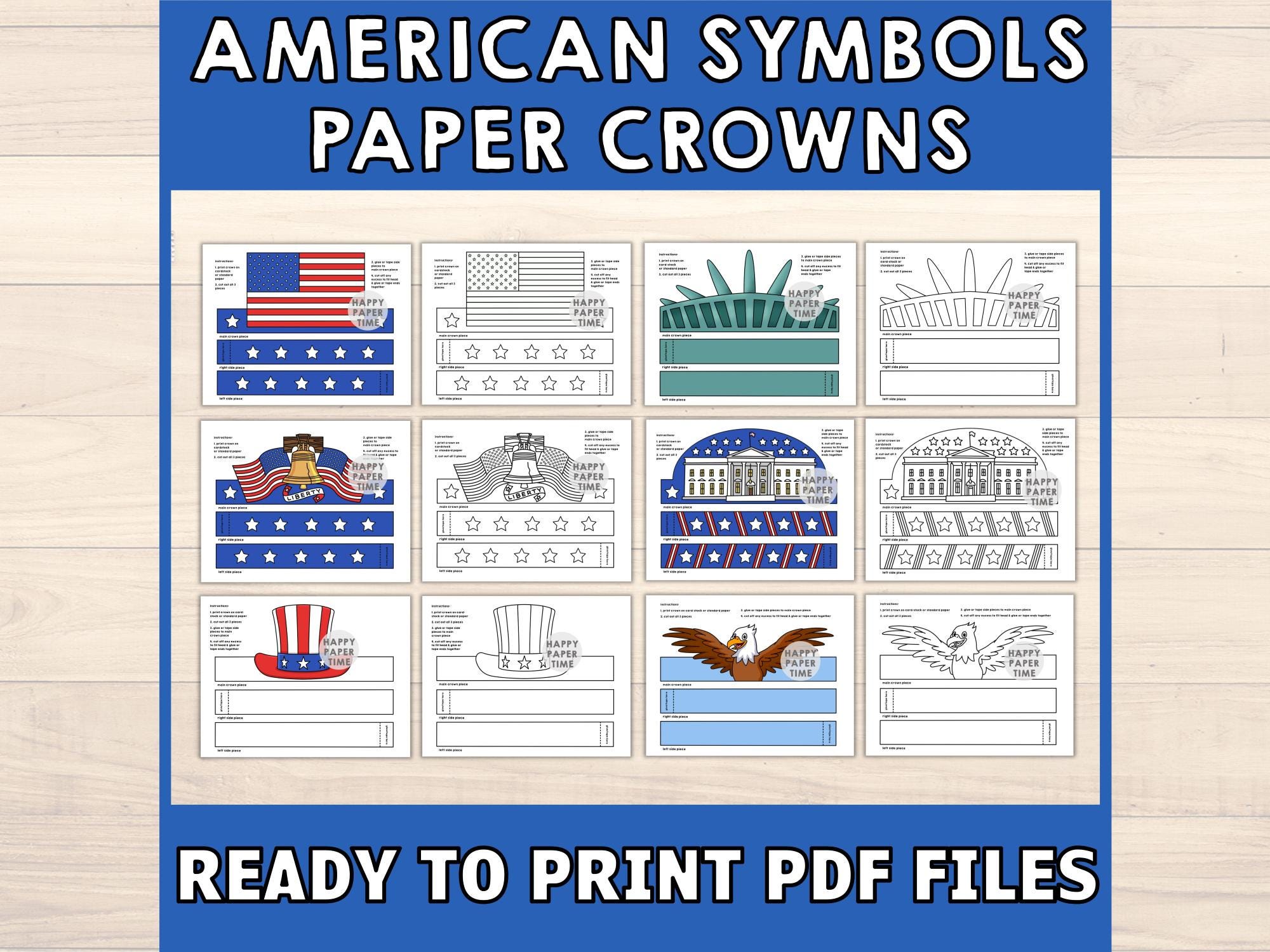 American Symbols Paper Crowns Flag 4th of July Patriotic Printable DIY ...