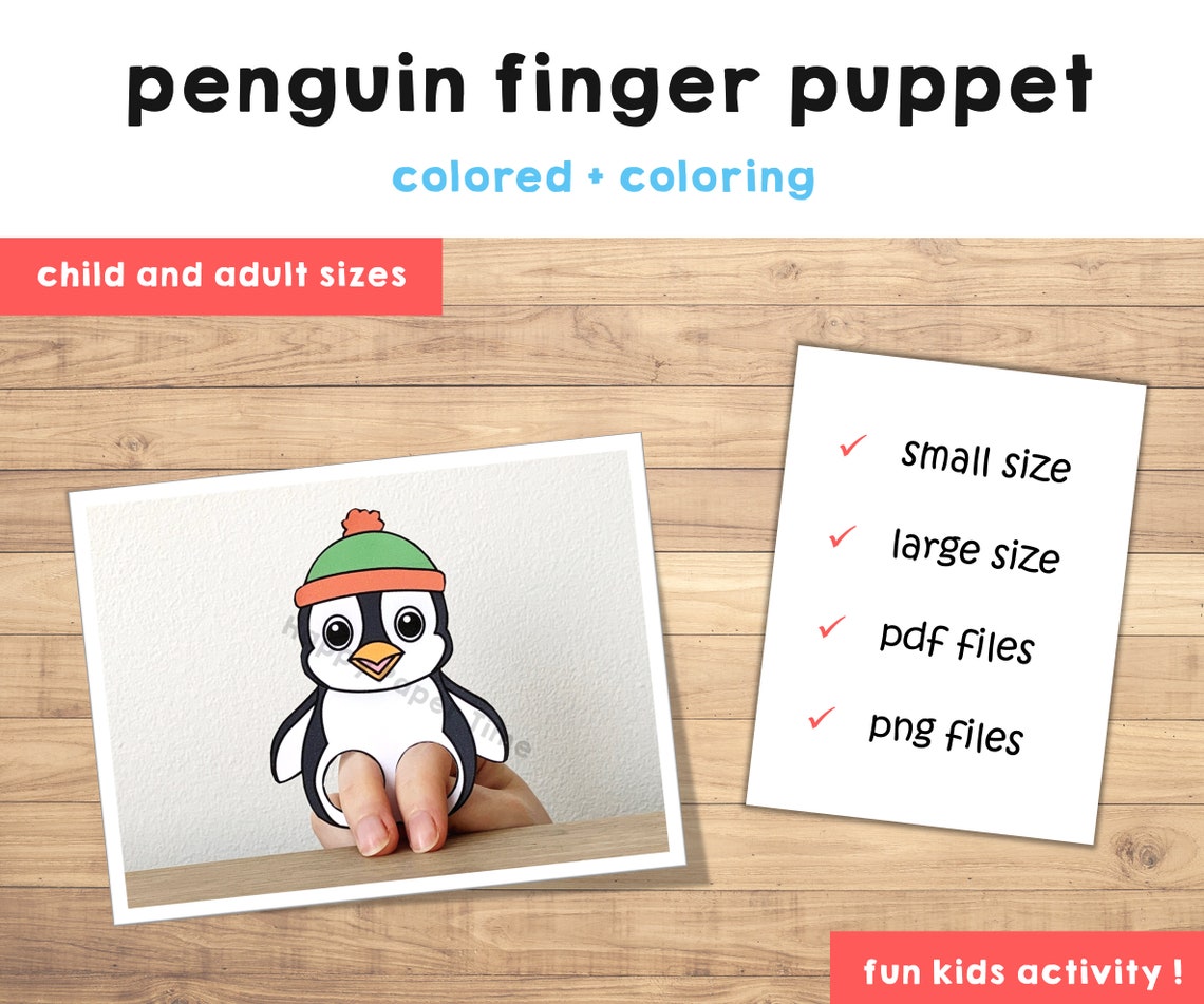 Penguin Paper Craft Printable Finger Puppet Template Kids Craft ...