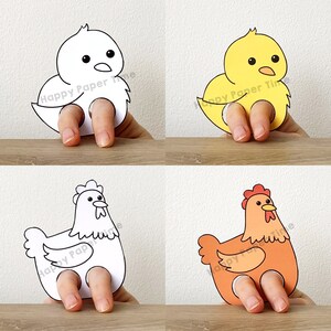 Chicken Puppet Paper Craft Printable Finger Puppet Kids Craft Animal ...