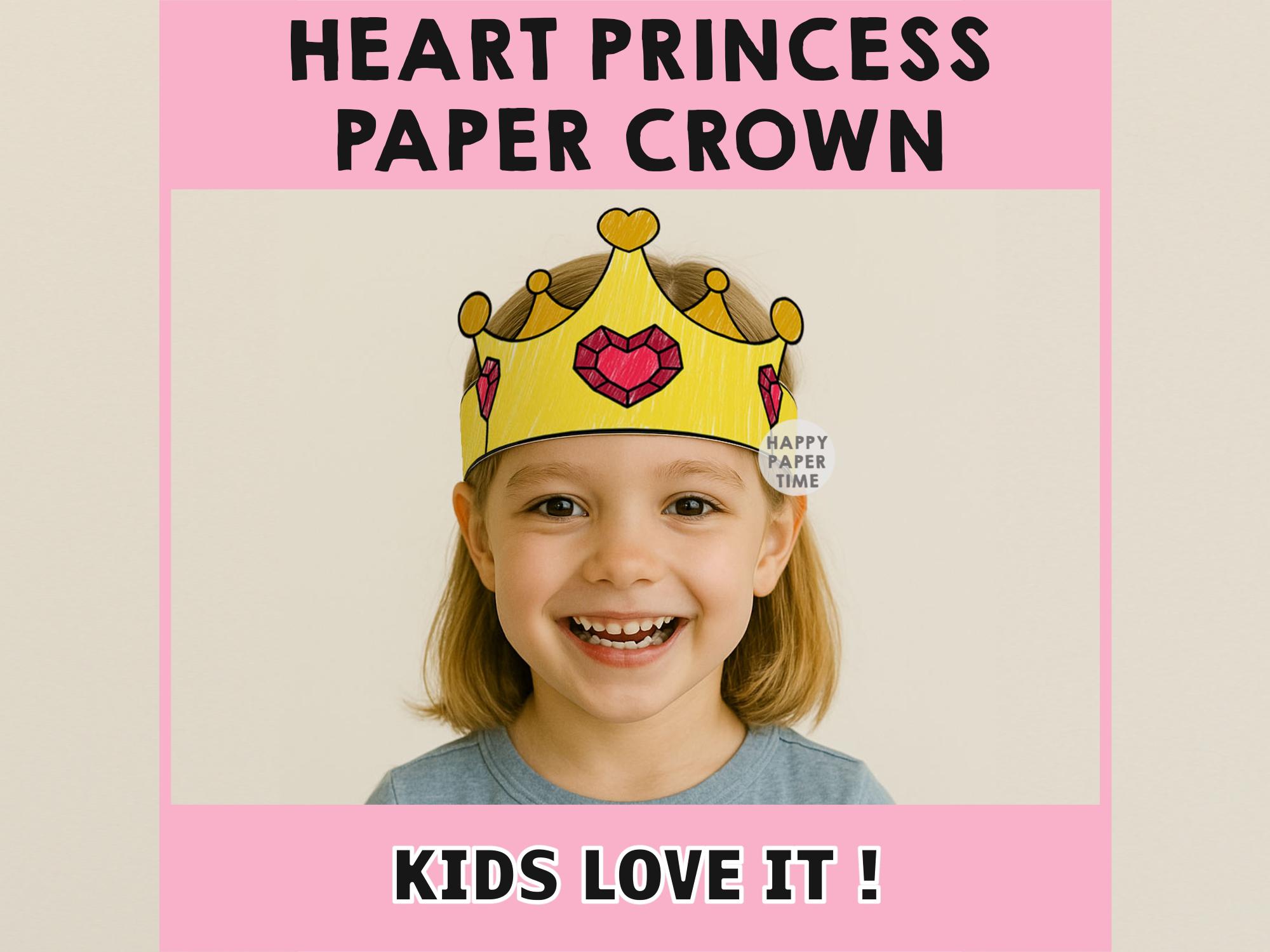 Heart Princess Paper Crown Craft Headband Party Activity Printable Kids ...