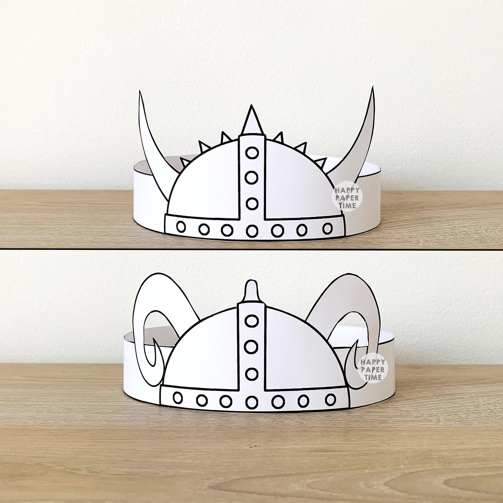 Viking Helmet Paper Crown Coloring Printable Kid Craft Birthday Party ...