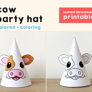 Cow Party Hat Paper Printable Template Print Out Farm Animal Table ...