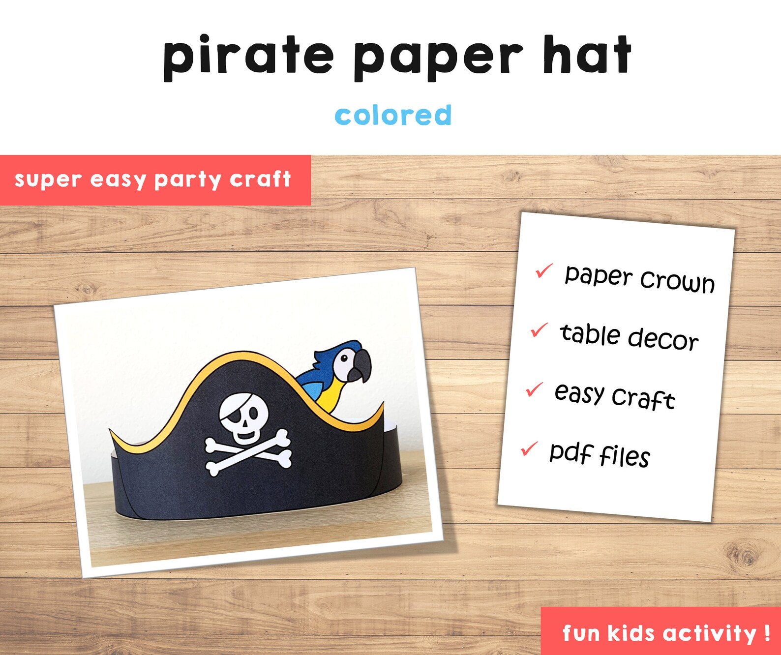 Pirate Hat Paper Crown Template Pirate Captain Costume Party Headband ...