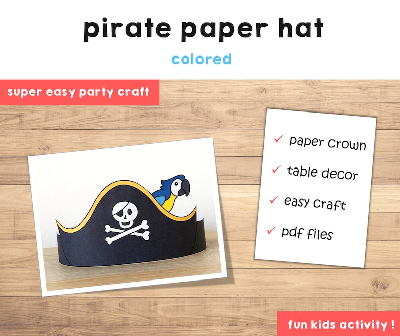 Pirate Hat Paper Crown Template Pirate Captain Costume Party | Etsy