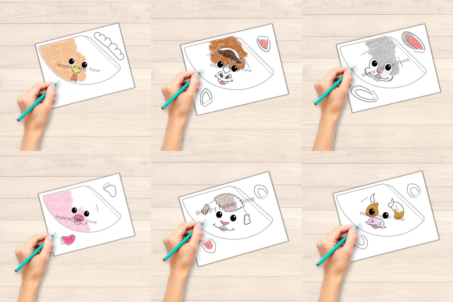 Farm Animal Party Hats Paper Printable Table Pig Horse Cow Rabbit Sheep ...