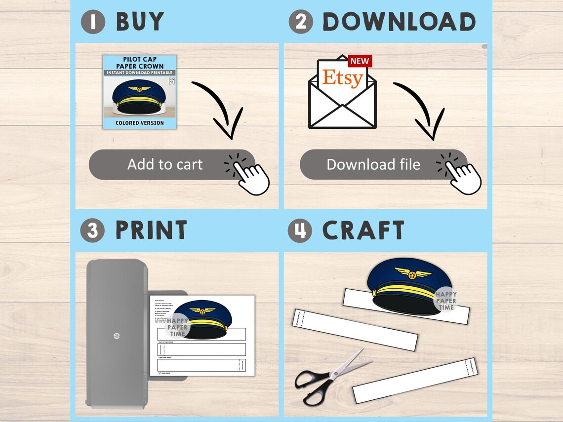 Pilot Cap Paper Crown Airline Party Printable Kids Craft Community ...