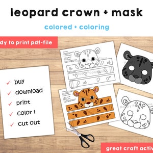Leopard Paper Crown Mask Jungle Cat Animal Template Coloring Activity ...