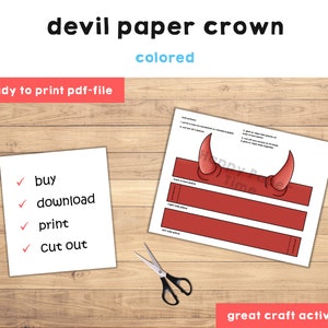 Devil Horns Paper Crown Party Coloring Printable Kids Craft Satan Hell ...