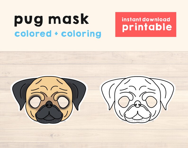 Pug Dog Mask Animal Mask Party Favor Bulldog Printable Dog | Etsy