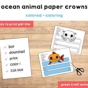 Ocean Animals Paper Crowns Shark Fish Octopus Whale Sea Turtle Crab ...