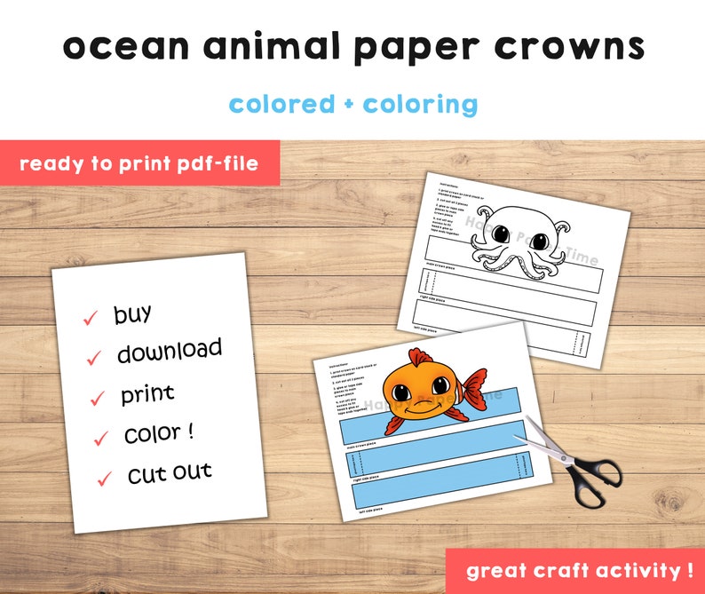Ocean Animals Paper Crowns Shark Fish Octopus Whale Sea Turtle Crab ...