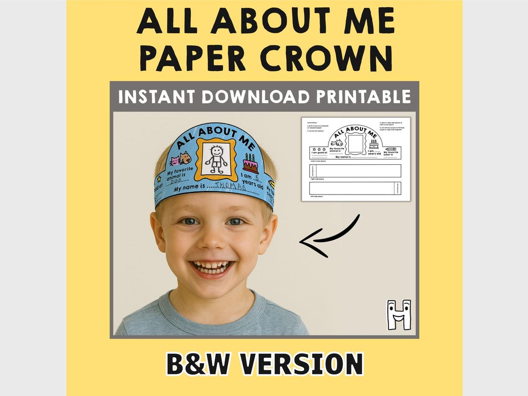 All About Me Paper Crown Back to School Hat Headband Coloring Printable ...