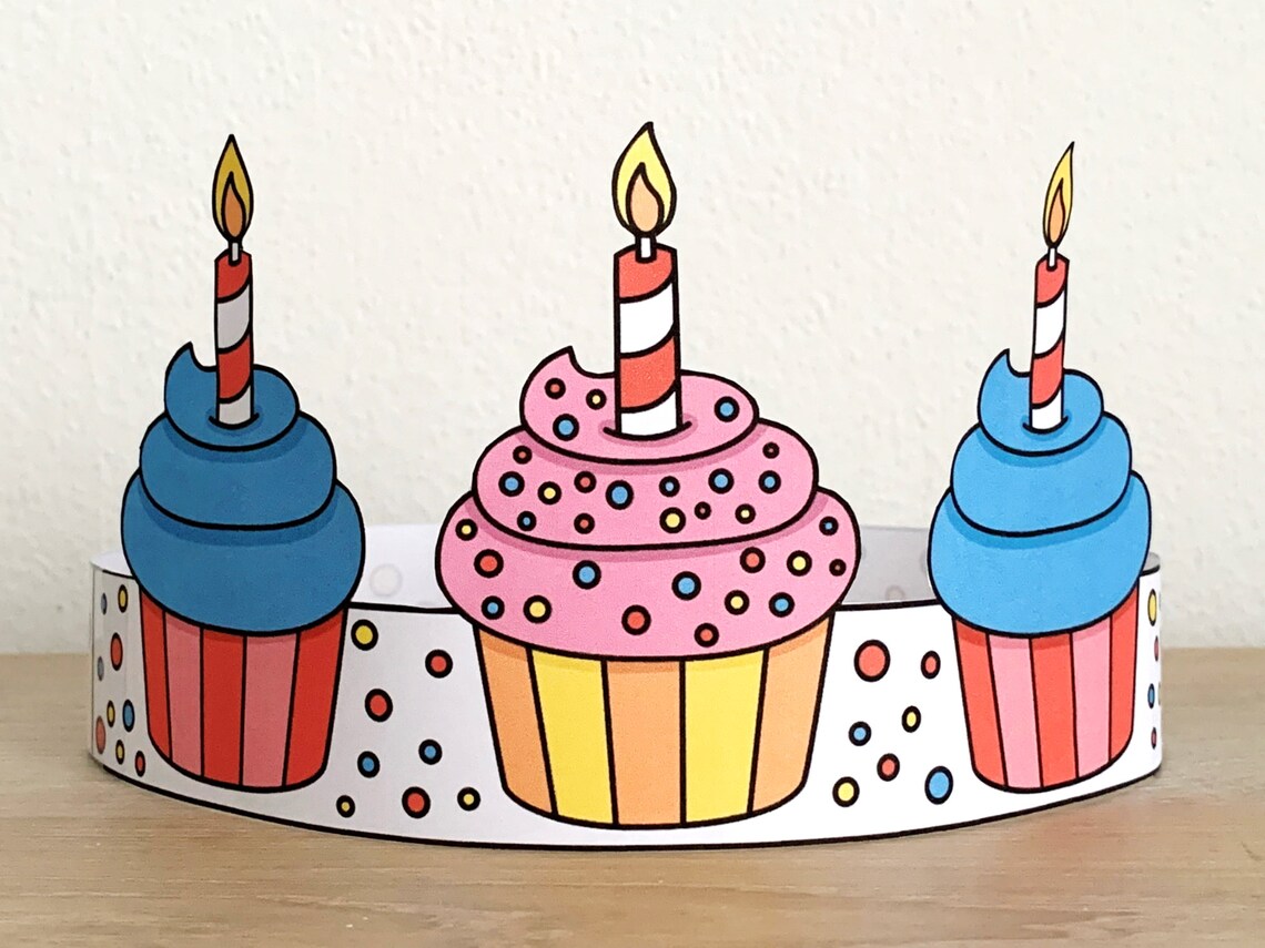 Birthday Cupcake Paper Crown Party Activity Printable Kids - Etsy