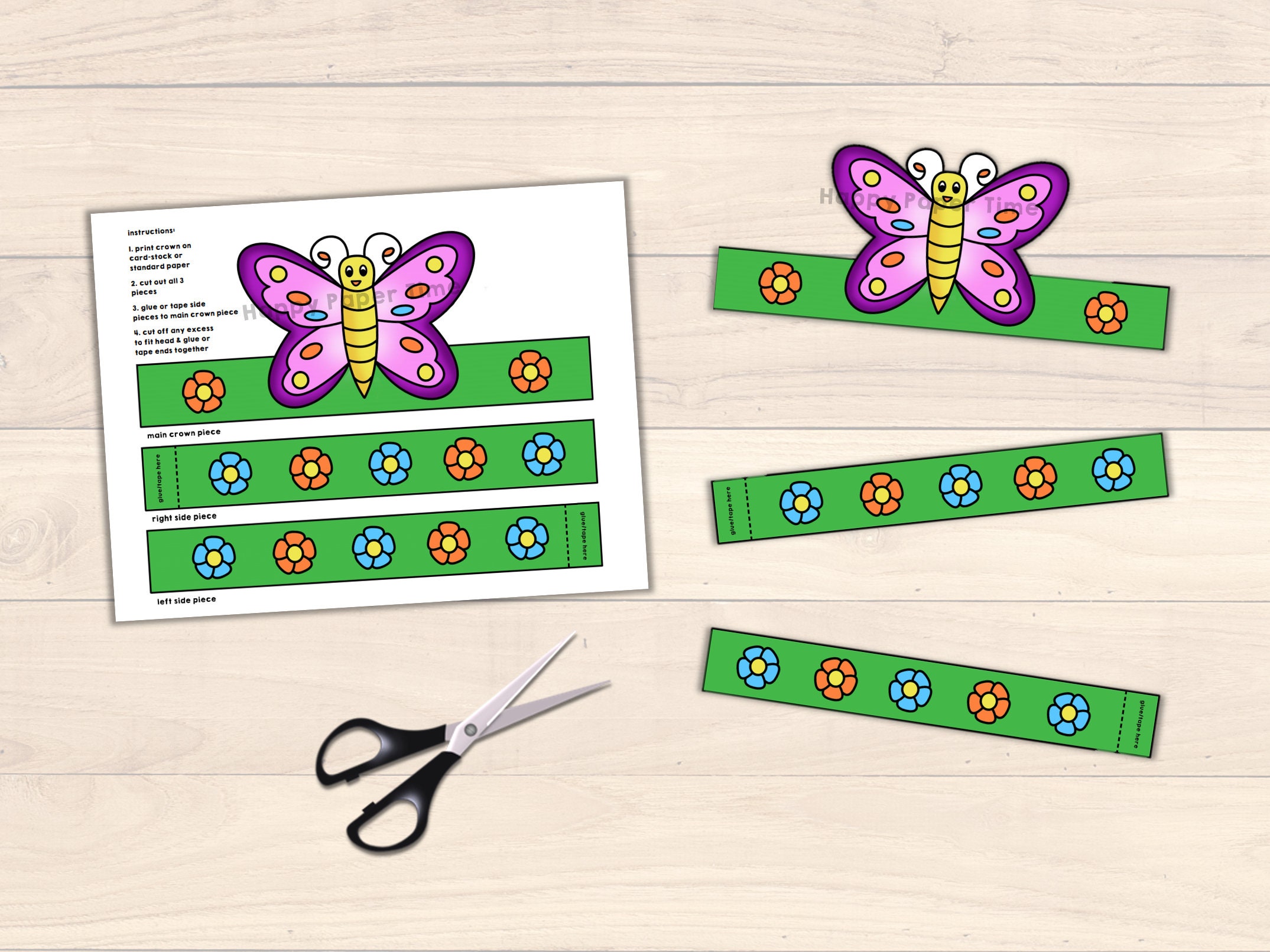 Butterfly Paper Crown Party Coloring Printable Kids Craft Cute - Etsy