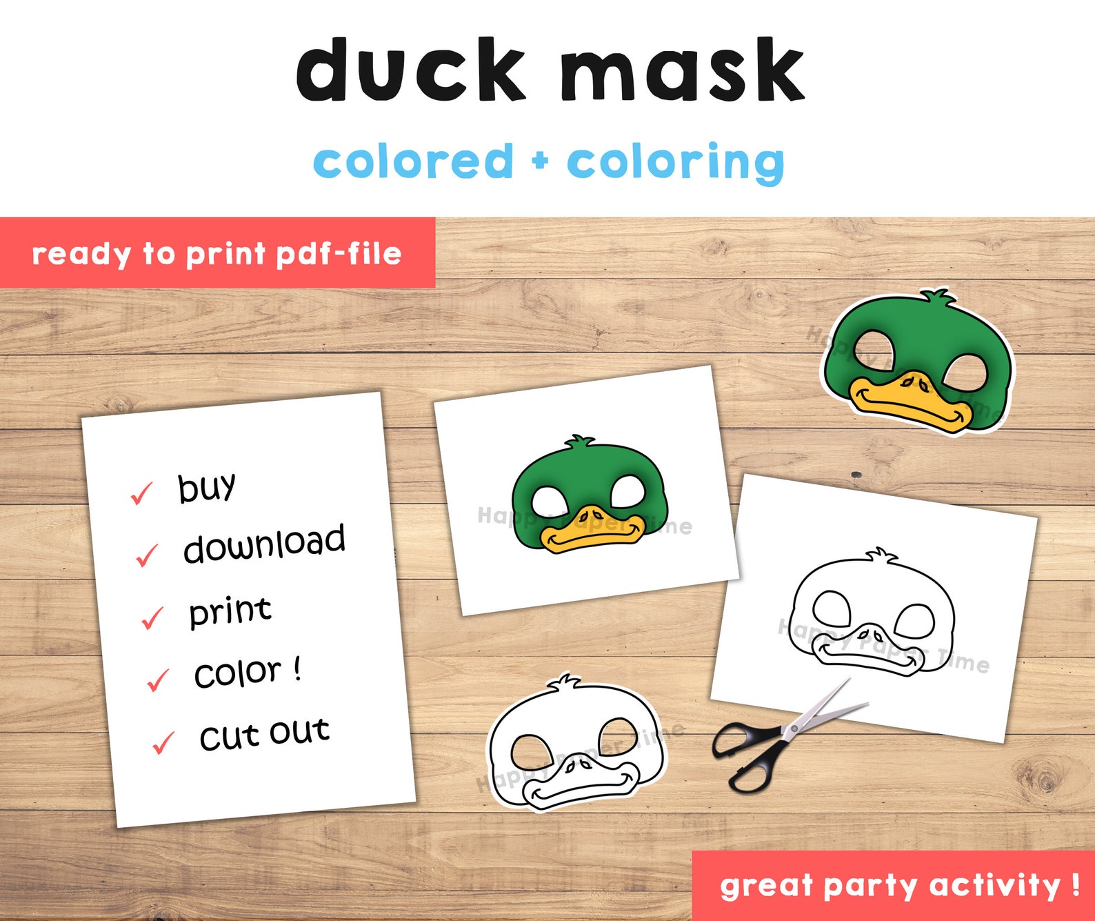 Duck Mask Template Costume Kids Diy Pond Animal Party Fun - Etsy