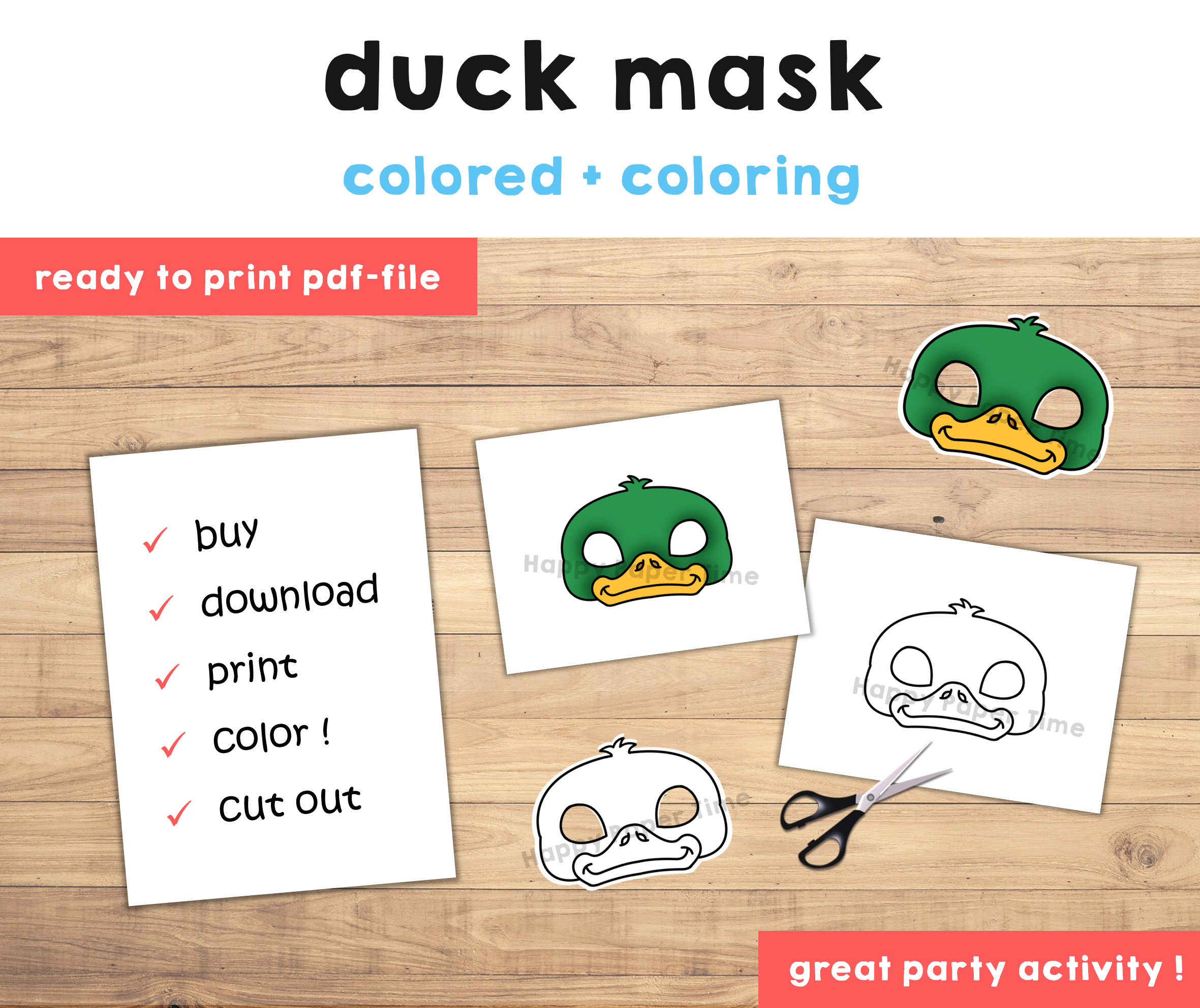 Duck Mask Template Costume Kids Diy Pond Animal Party Fun - Etsy