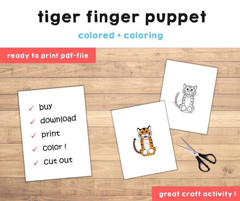 Tiger Paper Craft Printable Asian Animal Finger Puppet Kids | Etsy