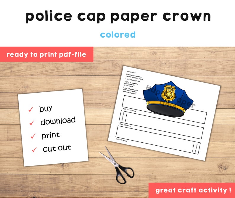 Police Cap Hat Paper Crown Party Pretend Play Printable Kids - Etsy