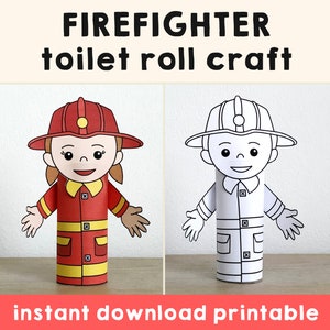 Firefighter Toilet Paper Roll Craft Fireman Party Coloring Printable ...
