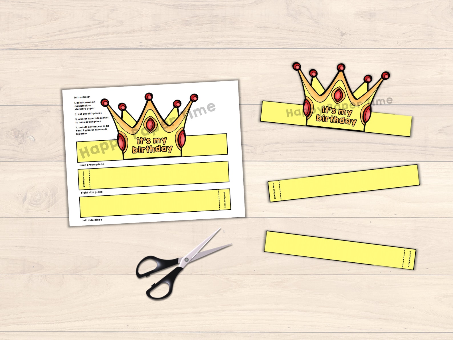 Birthday Paper Crown Princess Template Party Coloring | Etsy