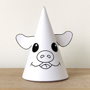 Pig Party Hat Paper Printable Template Print Out Farm Animal Table ...