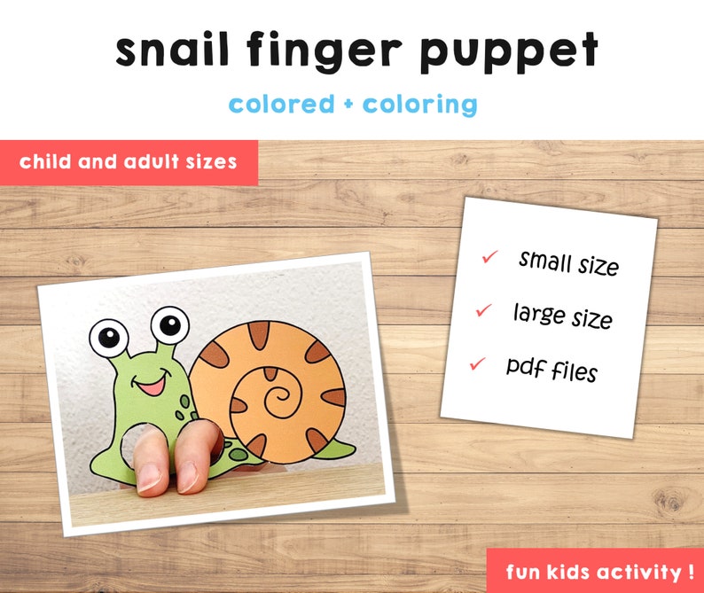 Snail Paper Craft Printable Finger Puppet Bug Template Kids - Etsy