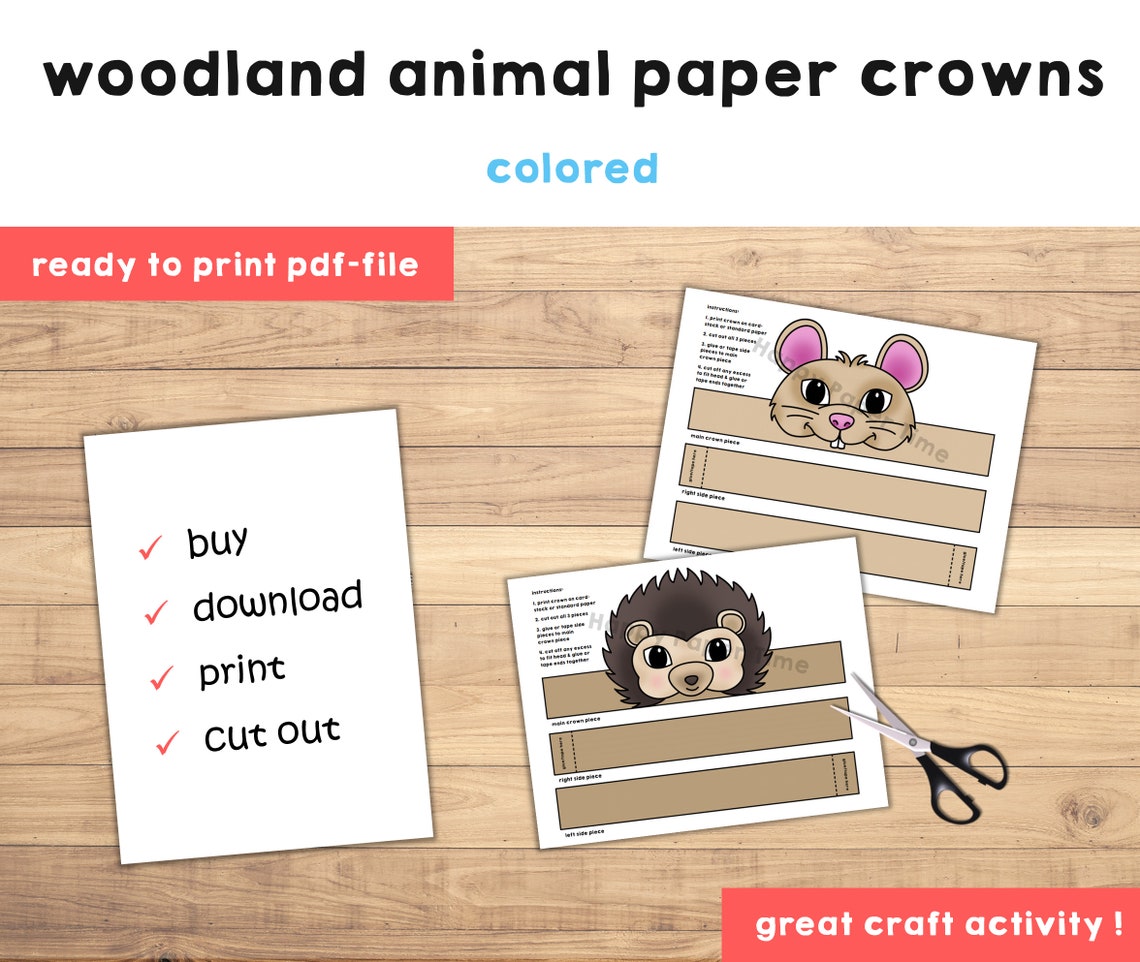Woodland Animals Paper Crowns Hedgehog Mouse Squirrel Rabbit - Etsy
