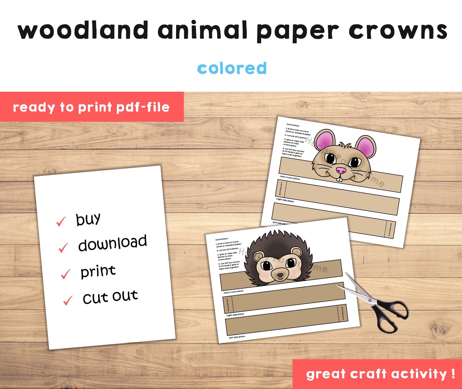 Woodland Animals Paper Crowns Hedgehog Mouse Squirrel Rabbit - Etsy