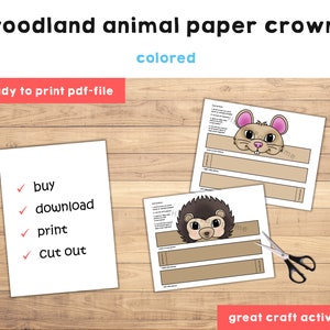 Woodland Animals Paper Crowns Hedgehog Mouse Squirrel Rabbit Skunk ...