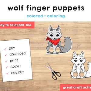 Wolf Puppet Paper Craft Printable Finger Puppet Kids Craft Animal ...