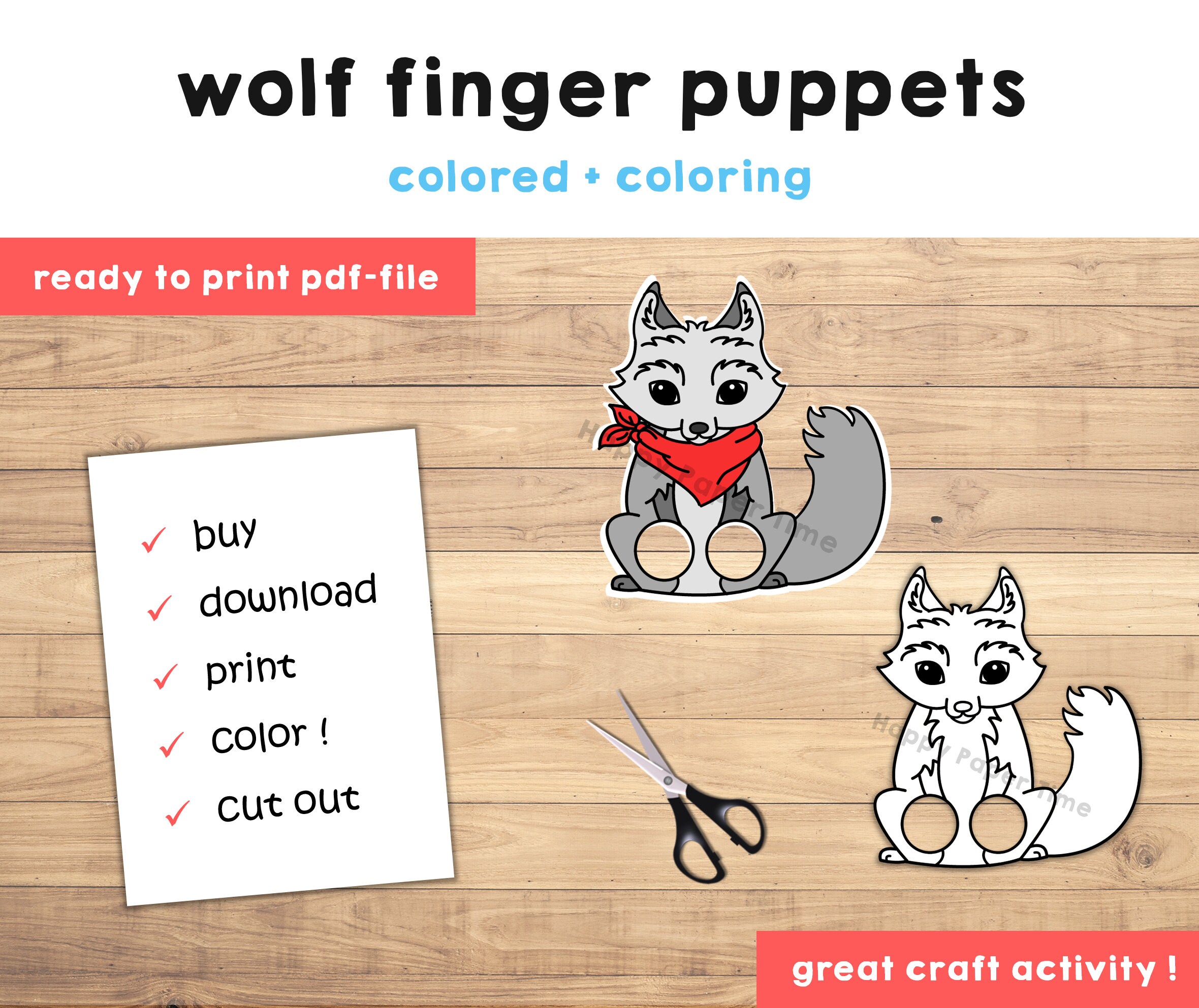 Wolf Puppet Paper Craft Printable Finger Puppet Kids Craft - Etsy Canada