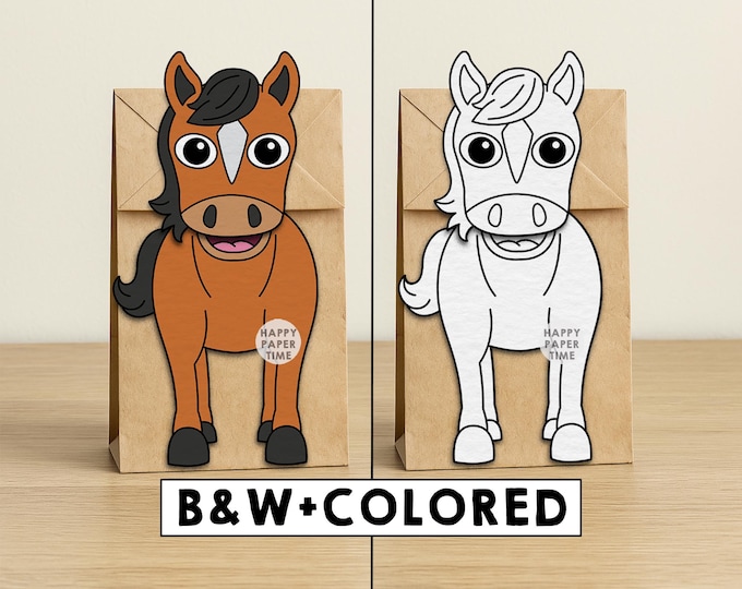 Horse Paper Bag Puppet - FULL COLOR - Downloadable PDF - Kid's Craft - Etsy